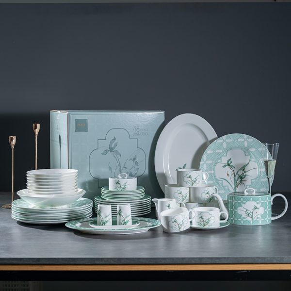 48-Piece Bone China Dinnerware Set – Elegant and Dishwasher Safe