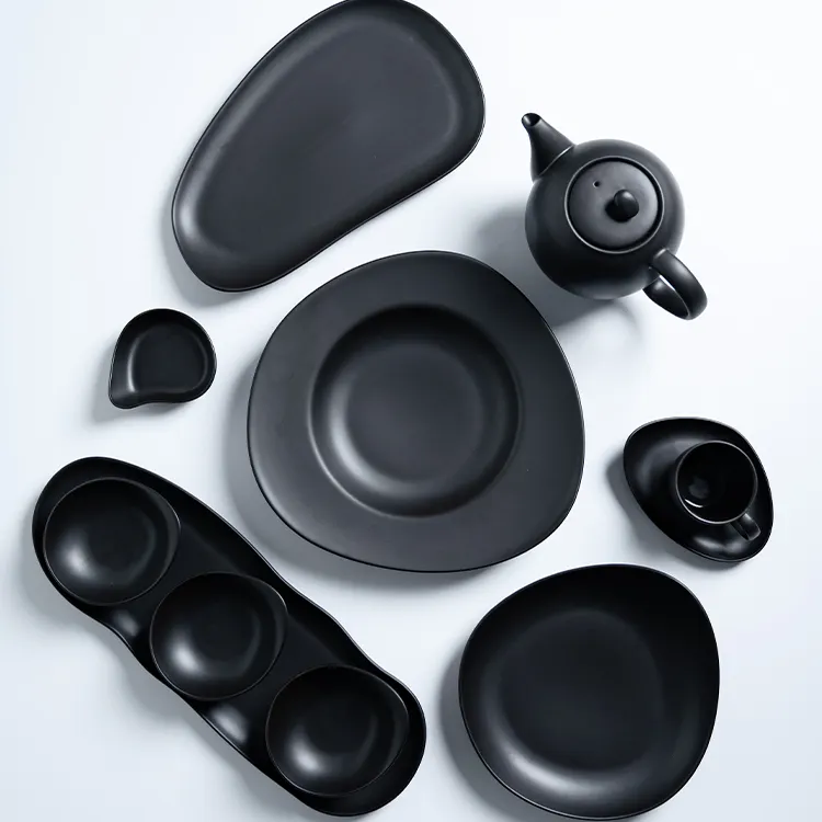Porcelain Irregular Shaped Plates Black Color - Royalware China