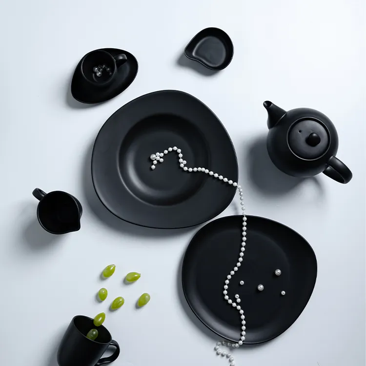 Porcelain Irregular Shaped Plates Black Color - Royalware China