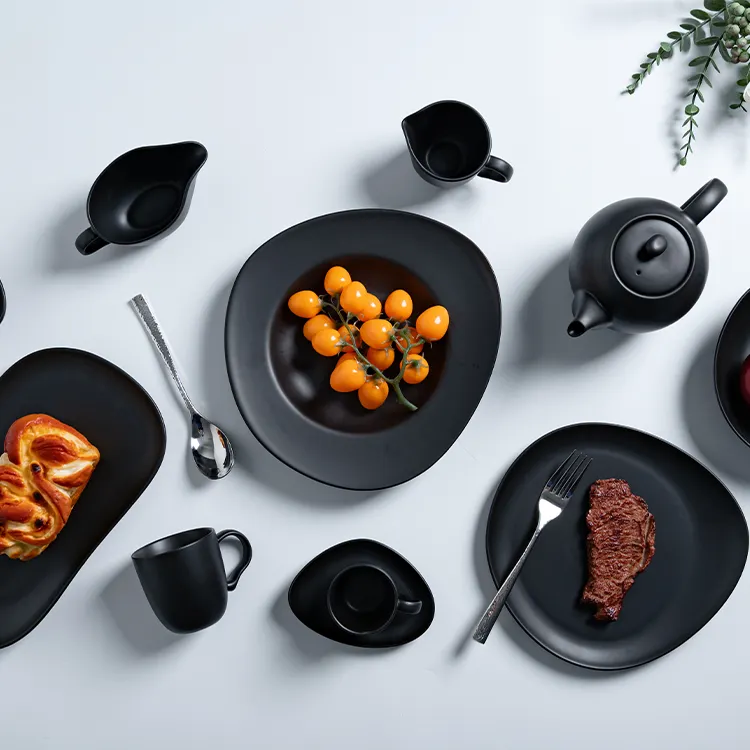 Porcelain Irregular Shaped Plates Black Color - Royalware China