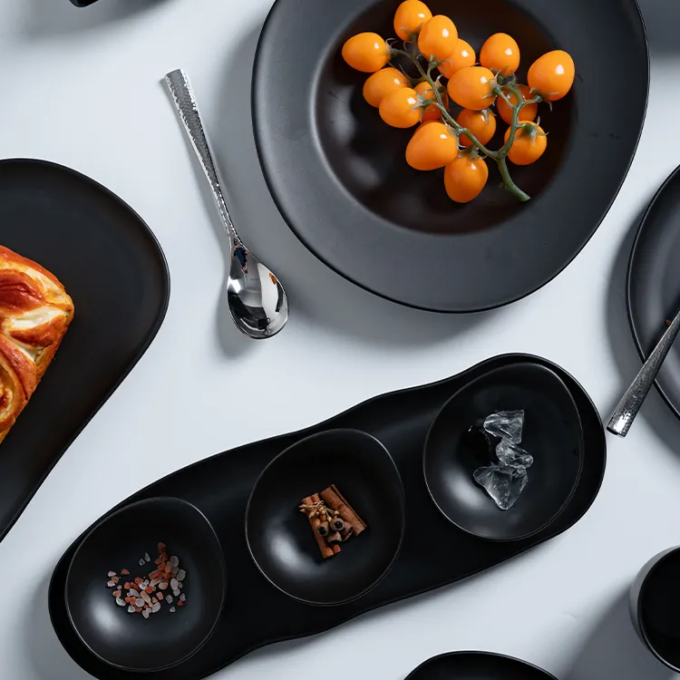 Porcelain Irregular Shaped Plates Black Color - Royalware China