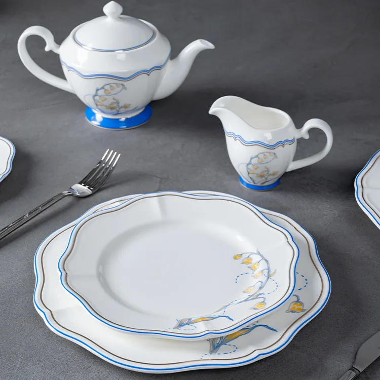 White Porcelain Plate with Flower Decal - Royalware China