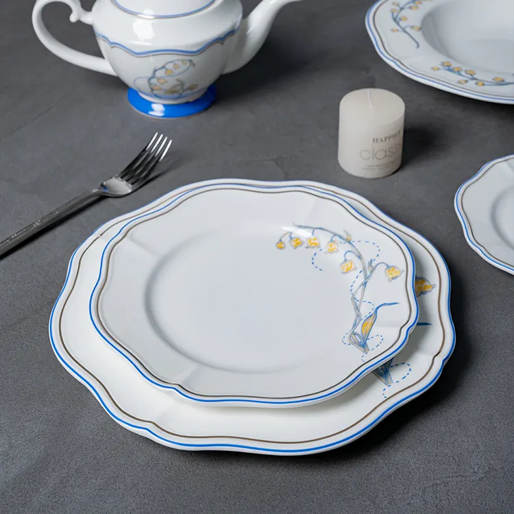 White Porcelain Plate with Flower Decal - Royalware China