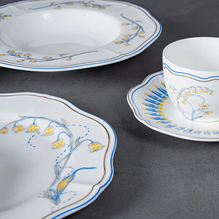 White Porcelain Plate with Flower Decal - Royalware China